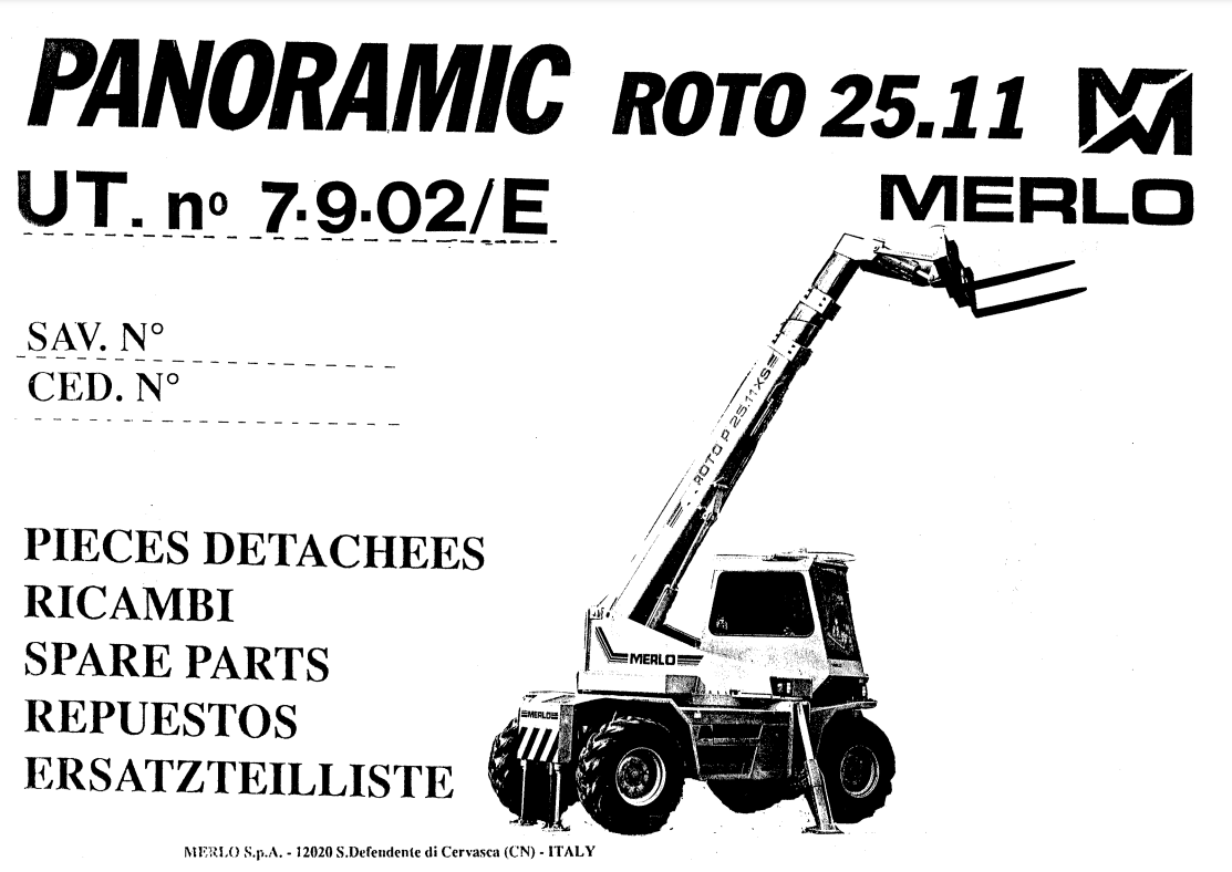 Merlo ROTO XS (R30.13) Parts Manual, Hydraulic & Electrical Diagram DE ...